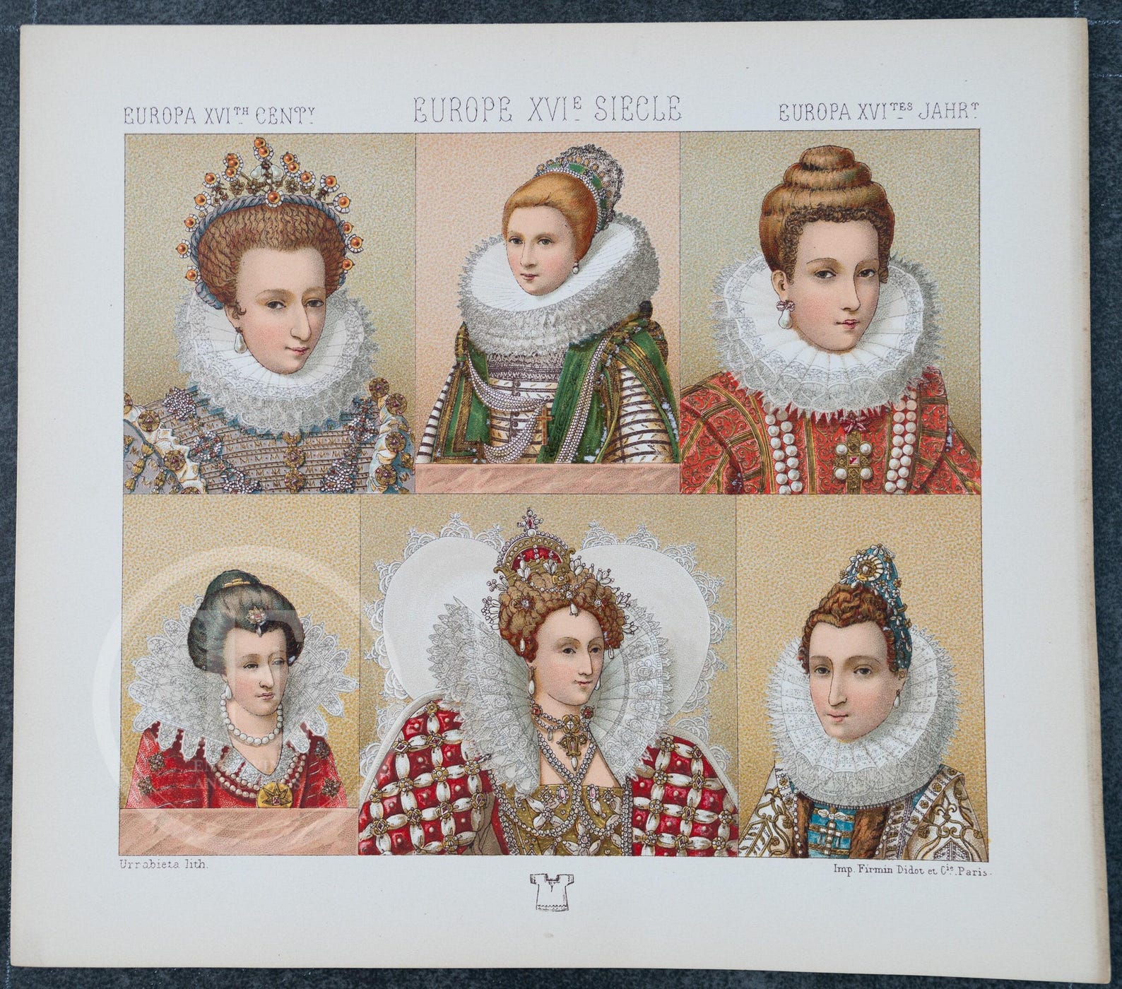 1888 European Head and Neck Ornaments for Woman by A.racinet Lithograph ...
