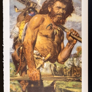 A CRO-MAGNON HUNTER - Original Vintage Lithograph Print of Prehistoric ...