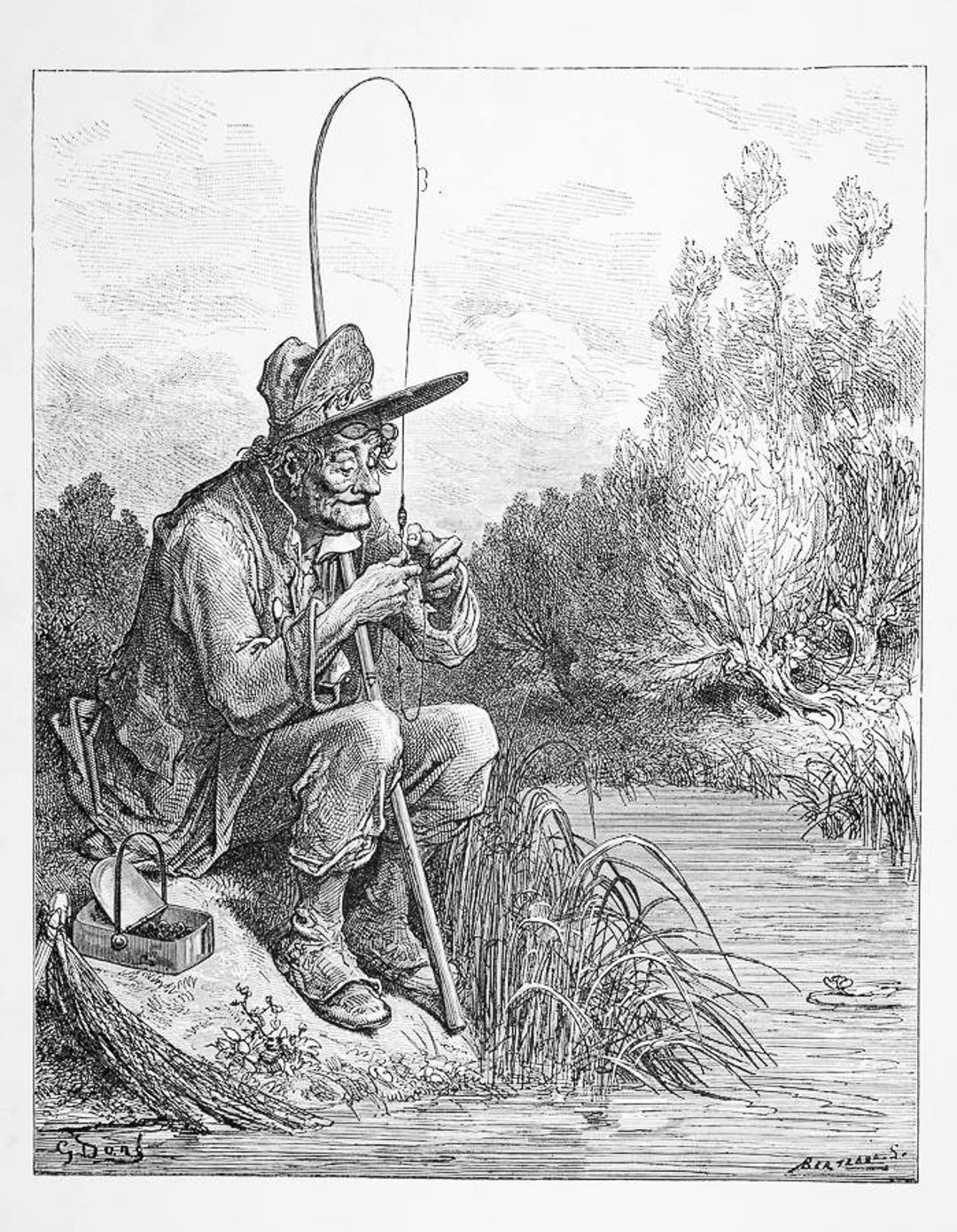 The Fisherman and the Little Fish Engraving by Gustave Doré - La ...