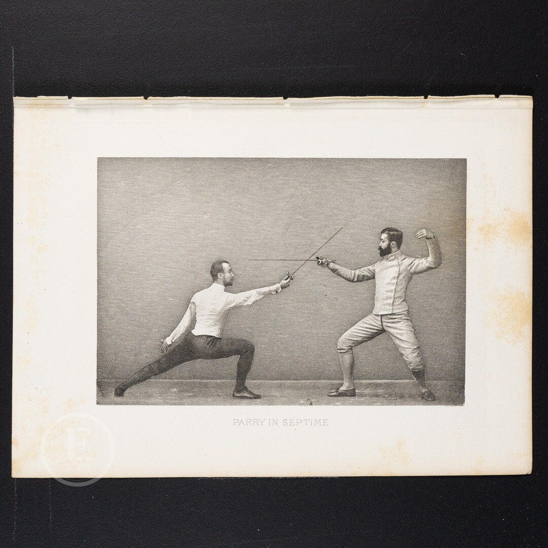 1890 Parry in Septime Fencing Antique Print Techniques / Combat Sport ...