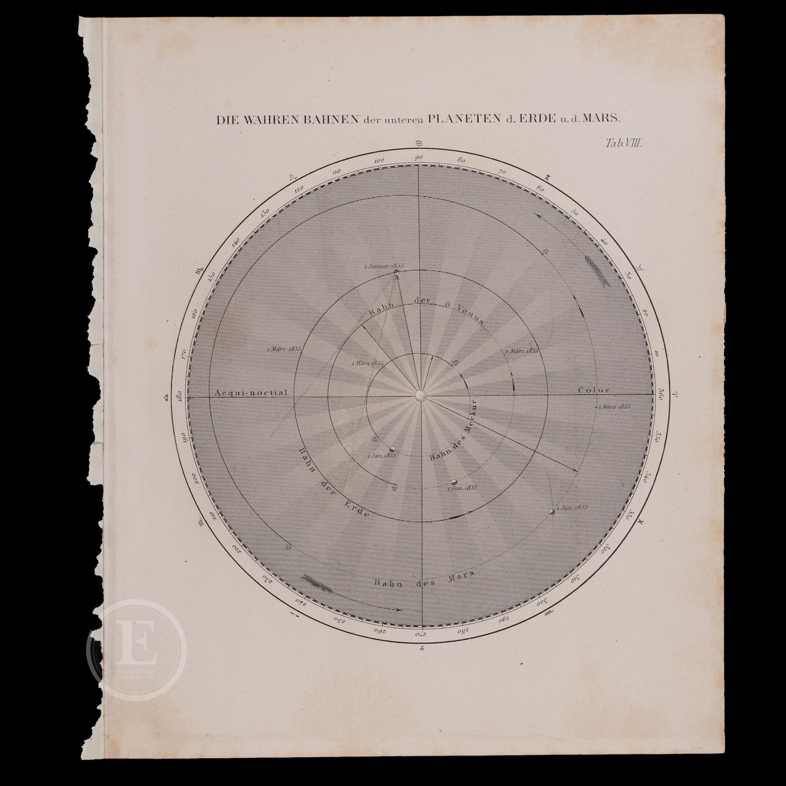 1872 Astronomy Plate - True Orbit of Earth and Mars, Hand Colored - Etsy
