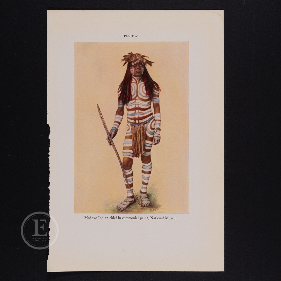 Mohave Indian Chief in Ceremonial Paint is an Original Color Vintage ...