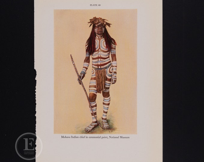 C. 1934 MOHAVE INDIAN CHIEF Lithograph Original Vintage Print Native ...
