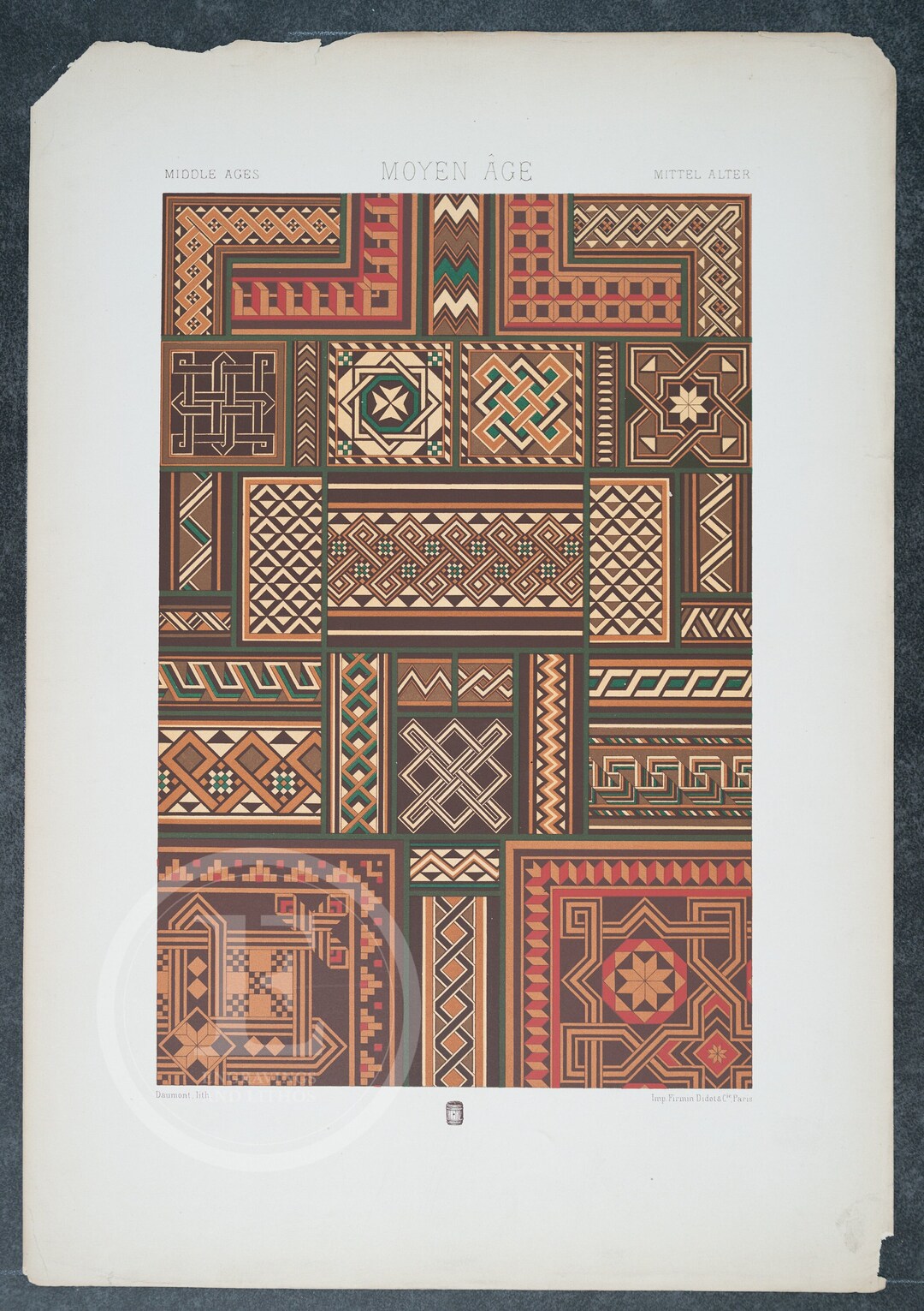 Antique Print Middle-age Pattern Manuscripts Decoration by Racinet ...