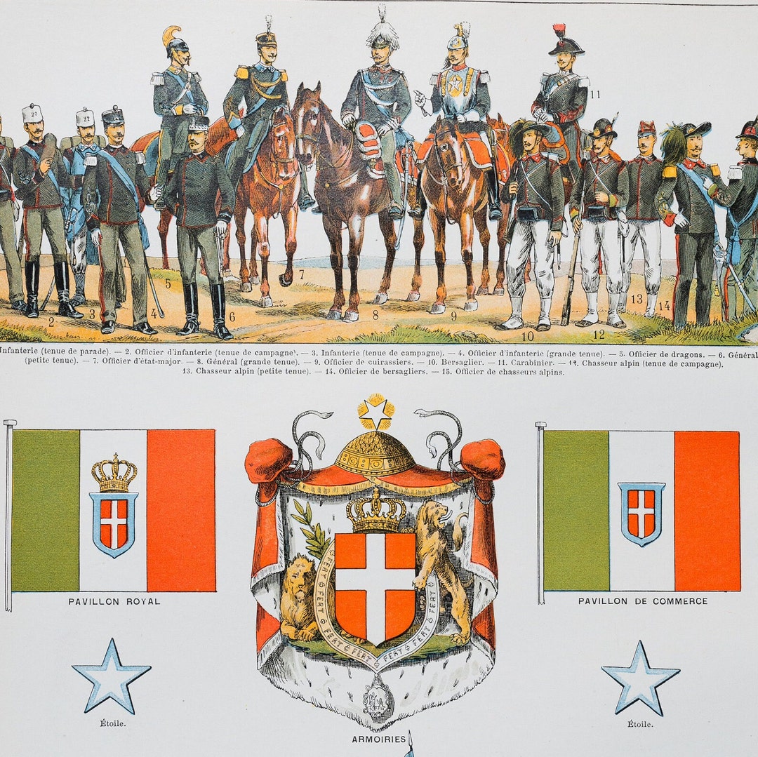 Italian Army, Flag and Map From "le Noveau Larousse Illustré Edition ...