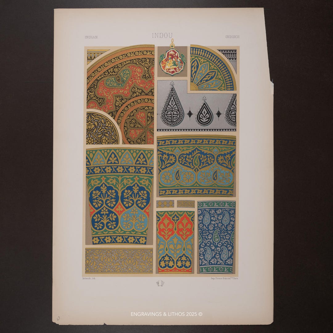 1897 Hindu Indian Pattern Lithograph by Racinet – Antique Decorative ...