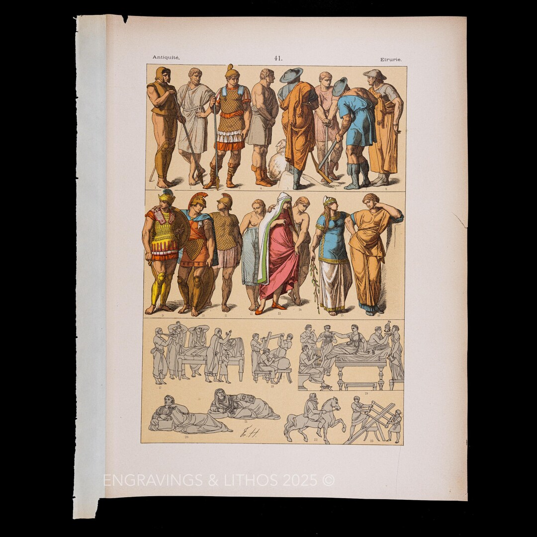 1890 ANCIENT ETRUSCAN COSTUMES – "costume, Weapons, Utensils, and ...