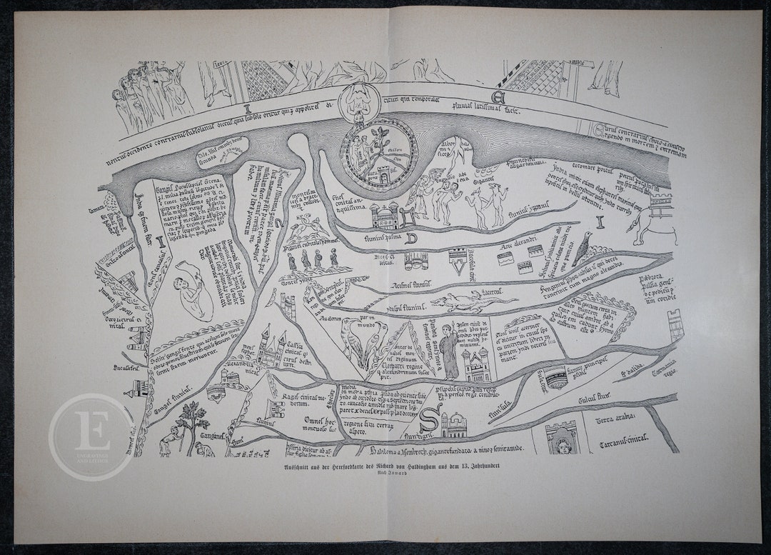 Medieval Map of the World . Lithography . Weltall Und Menschheit 1904 ...