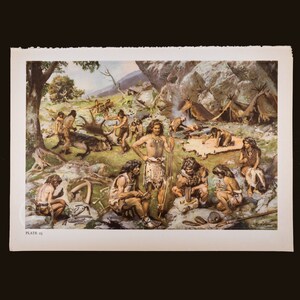 Encampment of Late Paleolithic Hunters - Original Vintage Lithograph ...