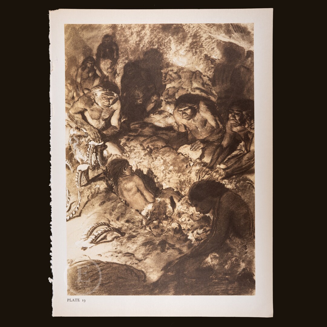 The Burial in Teshik-tash Cave - Original Vintage Lithograph Print of ...