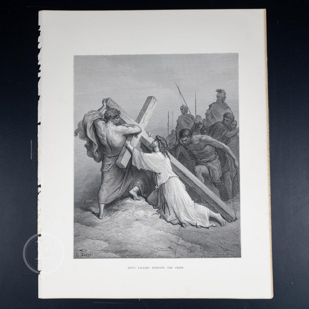 1870 JESUS FALLING BENEATH the Cross Engraving by Gustave Doré ...