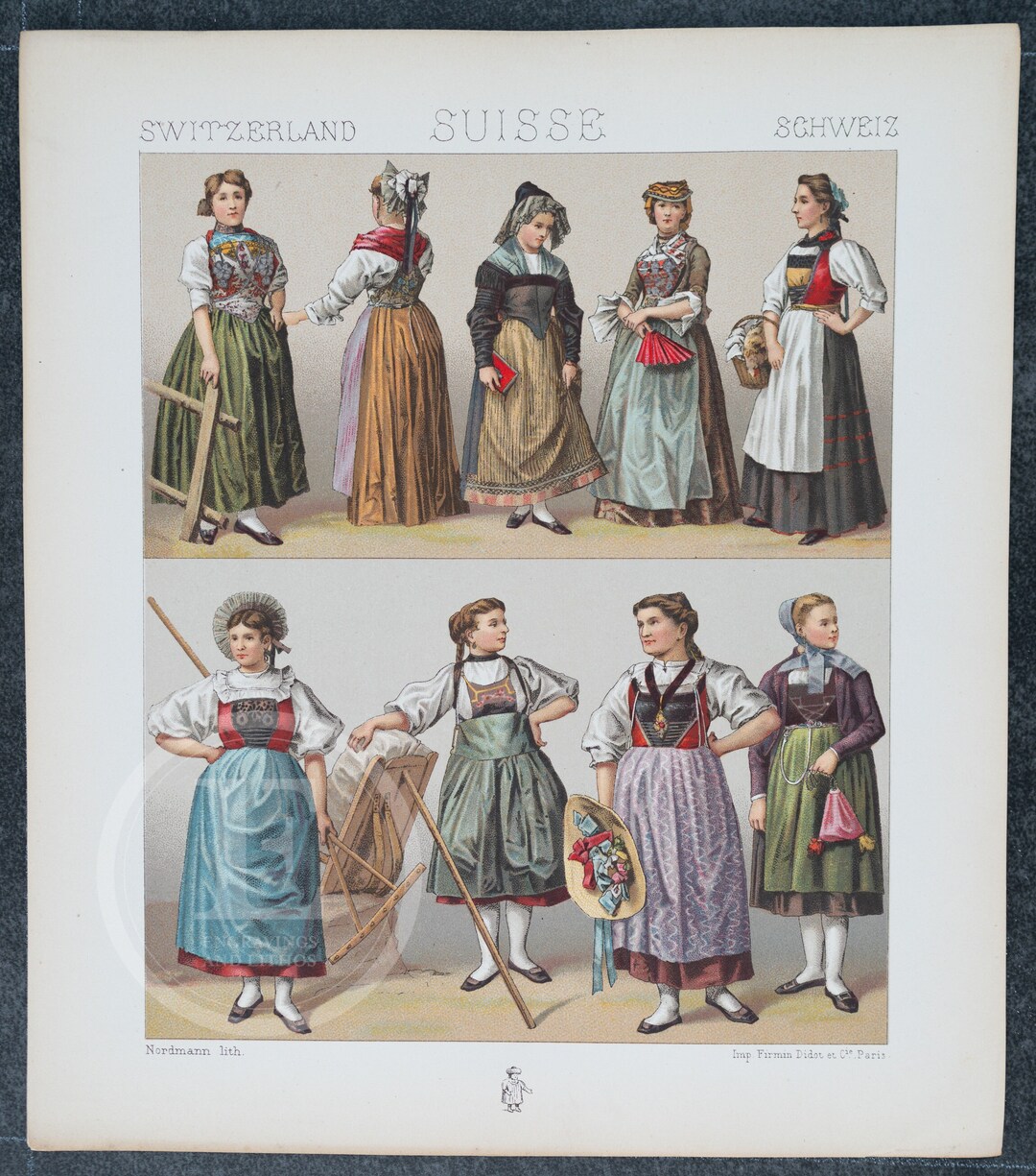Switzerland Women Traditional Costumes by A.racinet - EXQUISITE PRINT ...