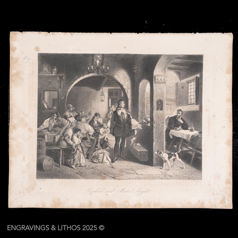 1855 RAPHAEL and MICHELANGELO - Original Steel Engraving From Payne’s ...