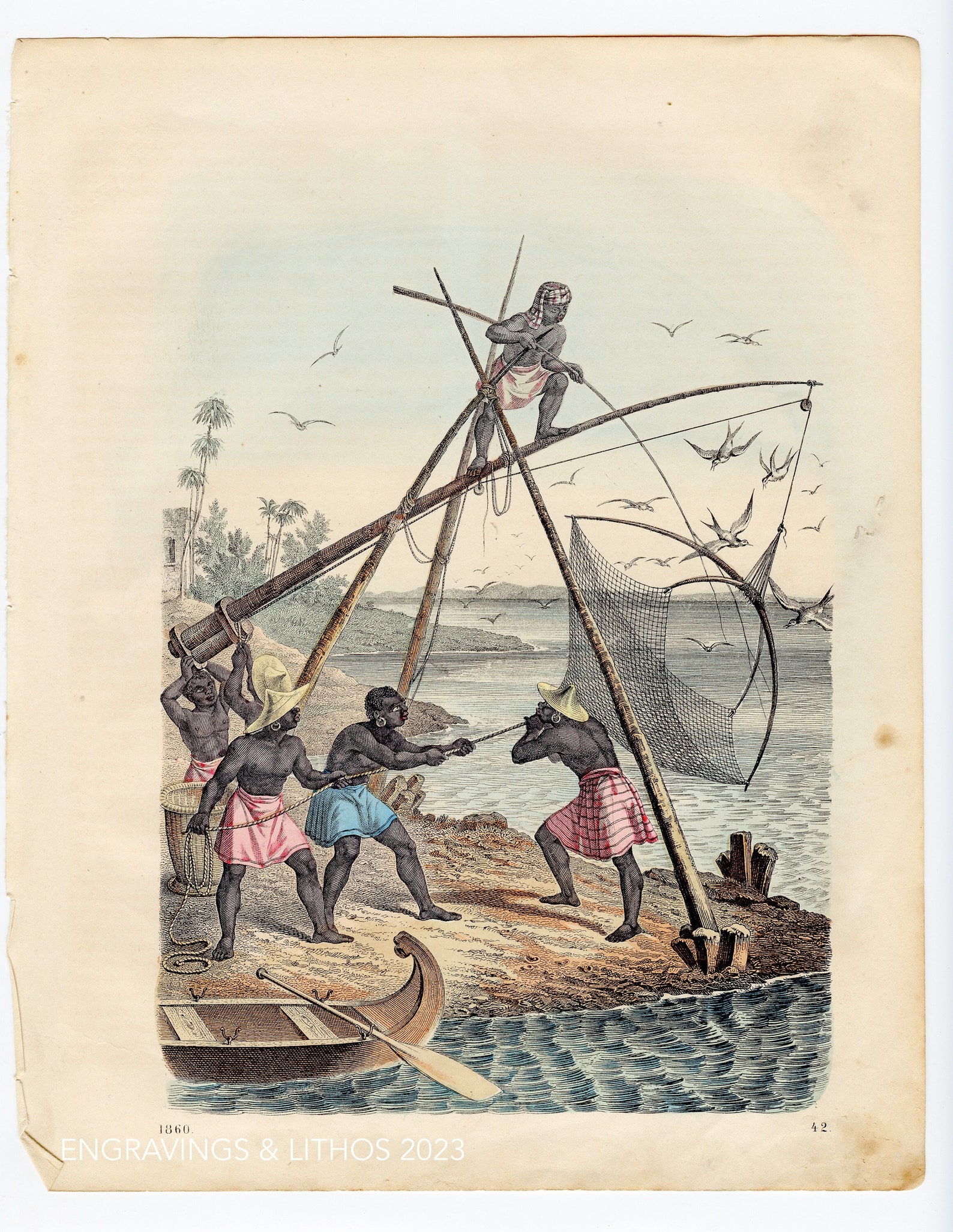 1860 Cochin East Indian Fishermen Using Chinese Nets - VERY RARE ...