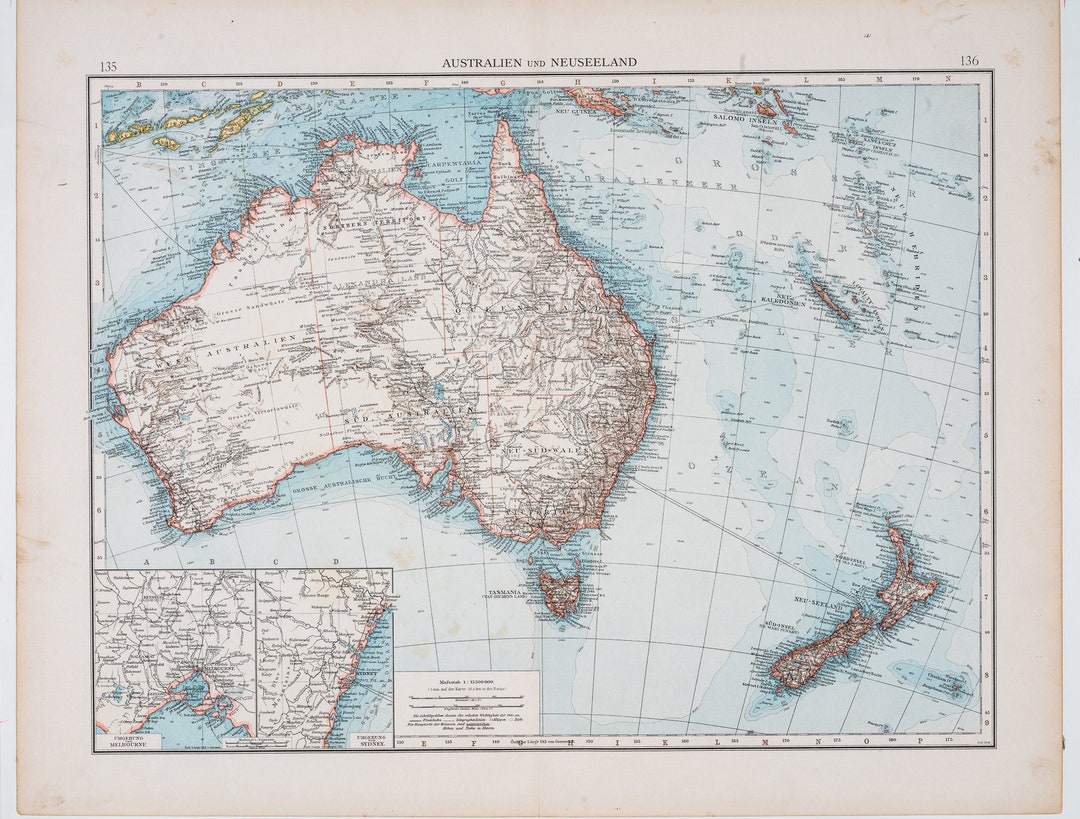 Map of Australia and New Zealand / Color Map / Original / German World ...