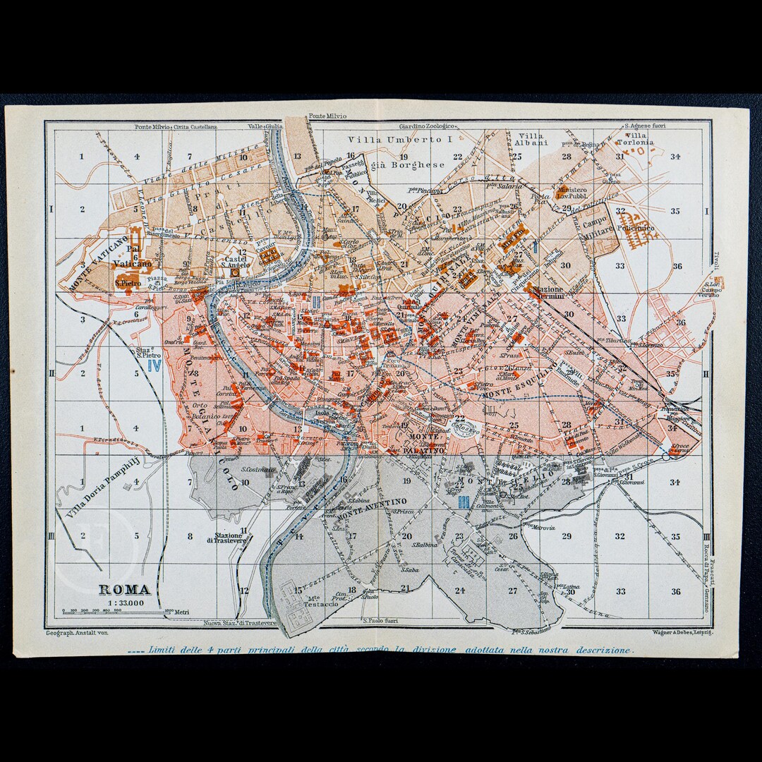 1893 Map of ROME, Capital of ITALY - Authentic Lithograph Map, Leipzig ...