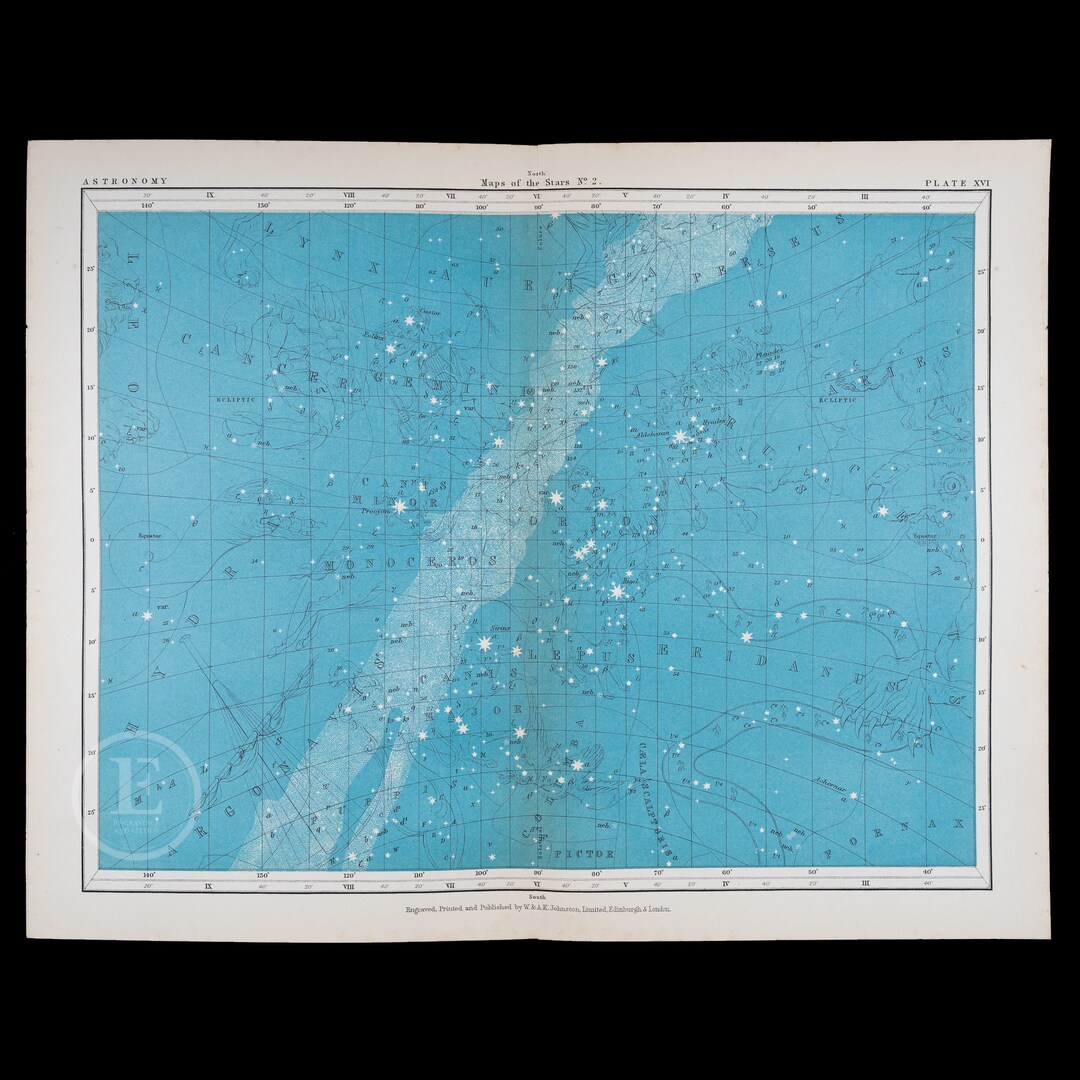STAR MAPS 2 is a Rare Original Plate From an Astronomy Atlas Book 1903 ...