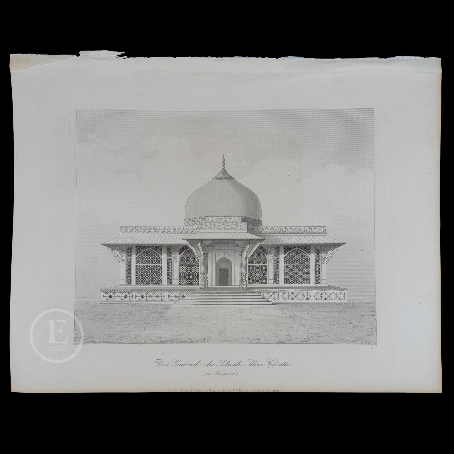 1855 TOMB of SALIM CHISHTI, Mausoleum in India Black and White Steel ...