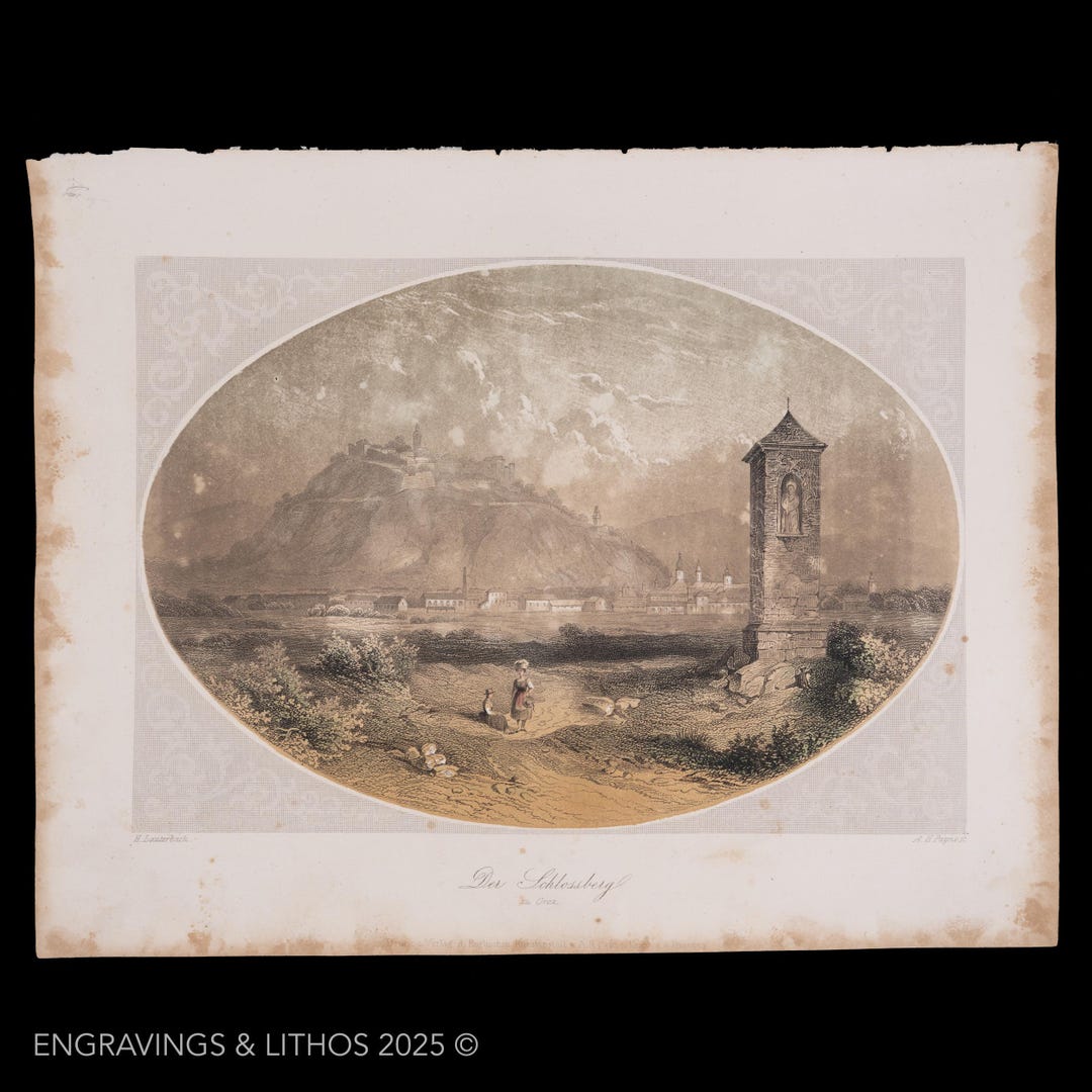 1855 the CASTLE MOUNTAIN in GRAZ – Payne’s Universum Hand-colored Steel ...