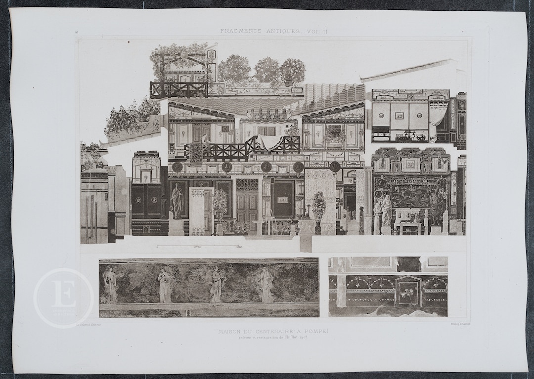 1905 Centenary House in Pompeii, Rome, Italy - EXQUISITE Heliogravure ...