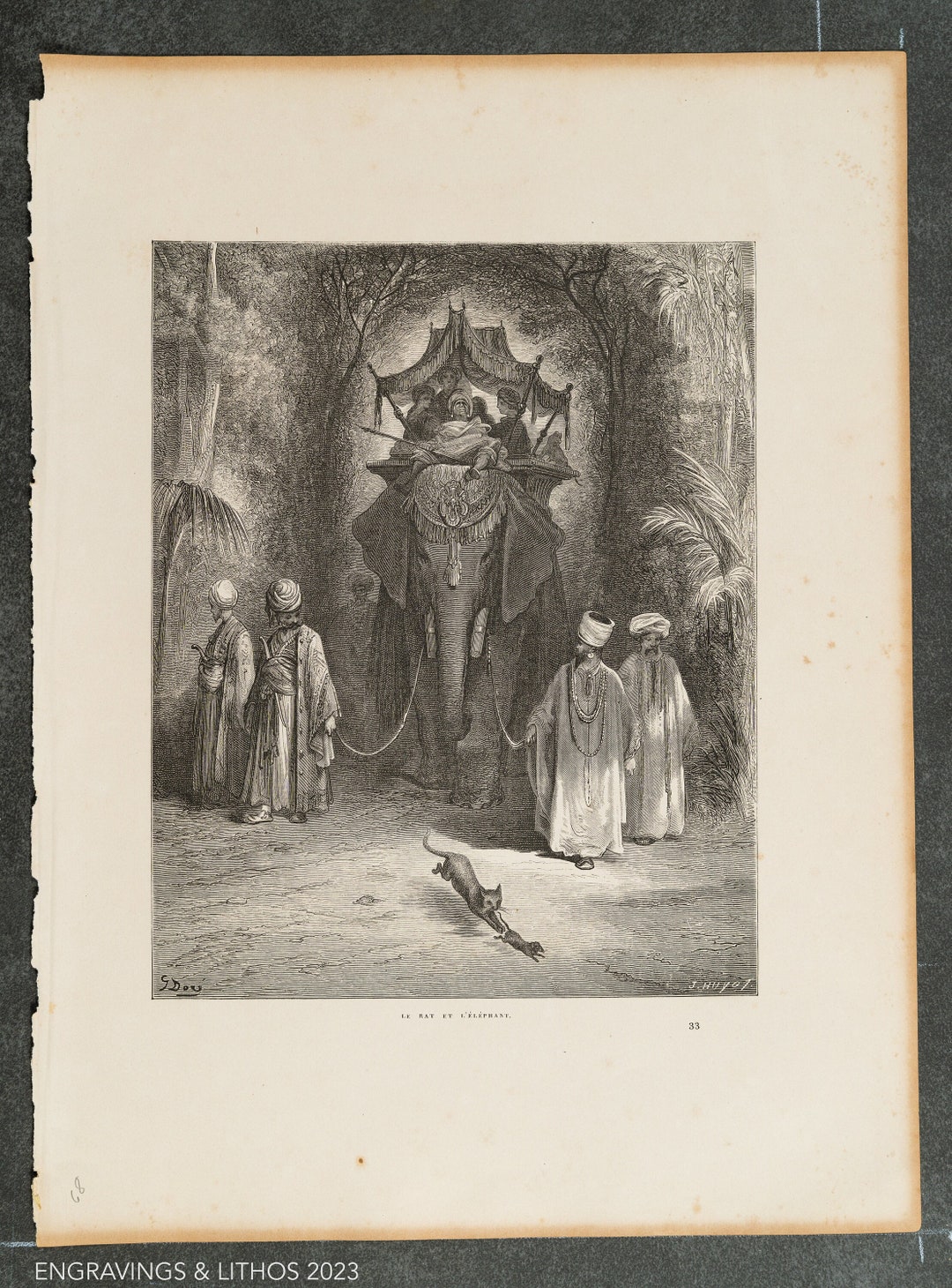 1868 the Rat and the Elephant - Original Engraving From "fables De La ...