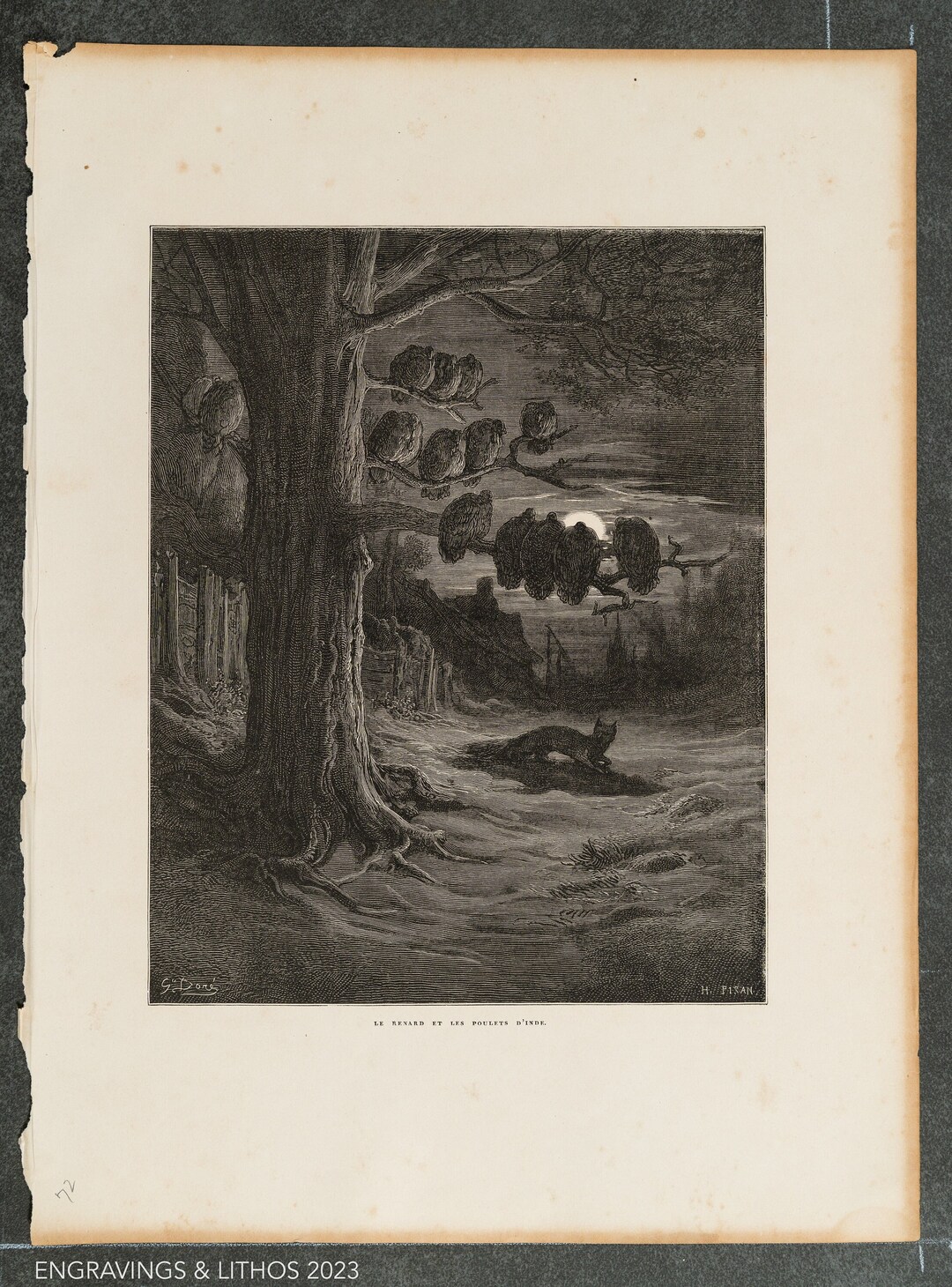 1868 the Fox and the Turkeys Original Engraving From fables De La ...