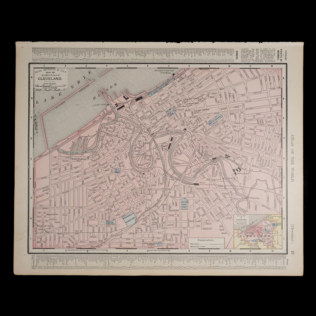 1897 CLEVELAND, OHIO, USA - Original Map From Rand Mcnally and Company ...