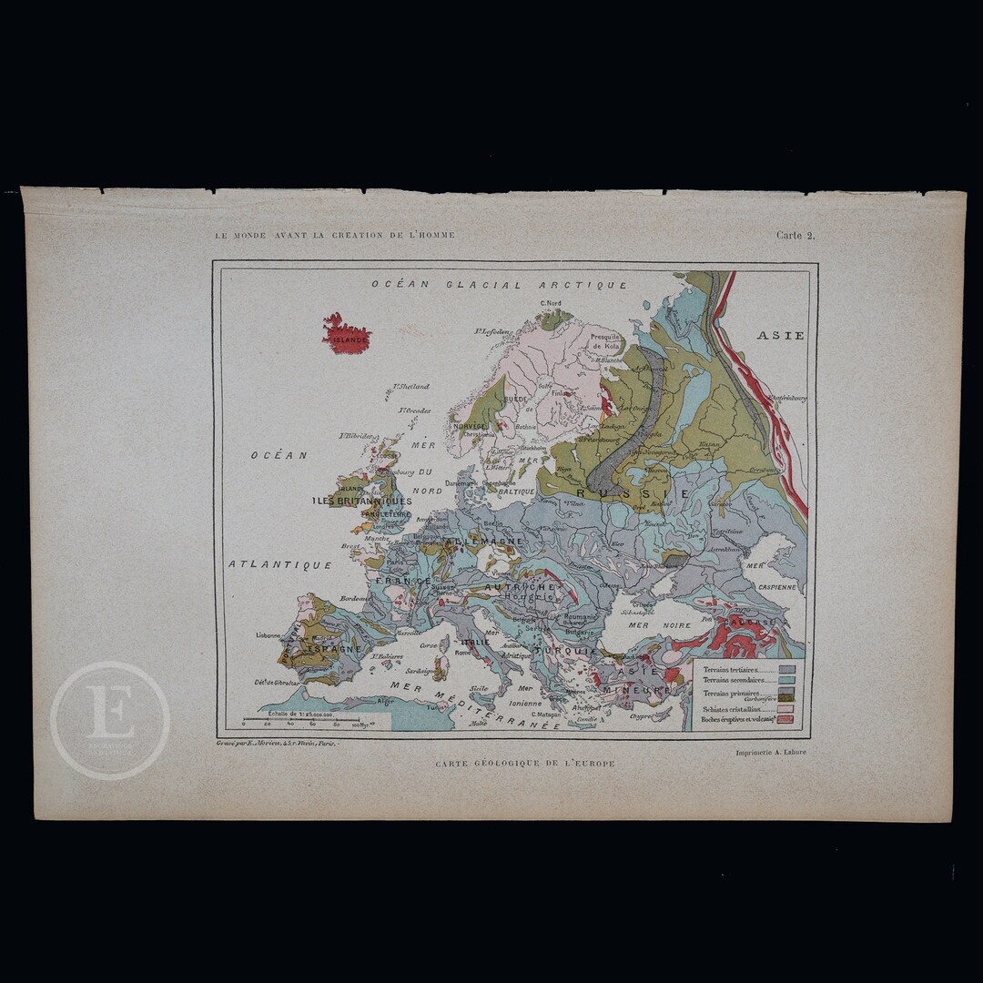 Europe Geological Map - Very Rare Color Lithograph "la Creation De L ...