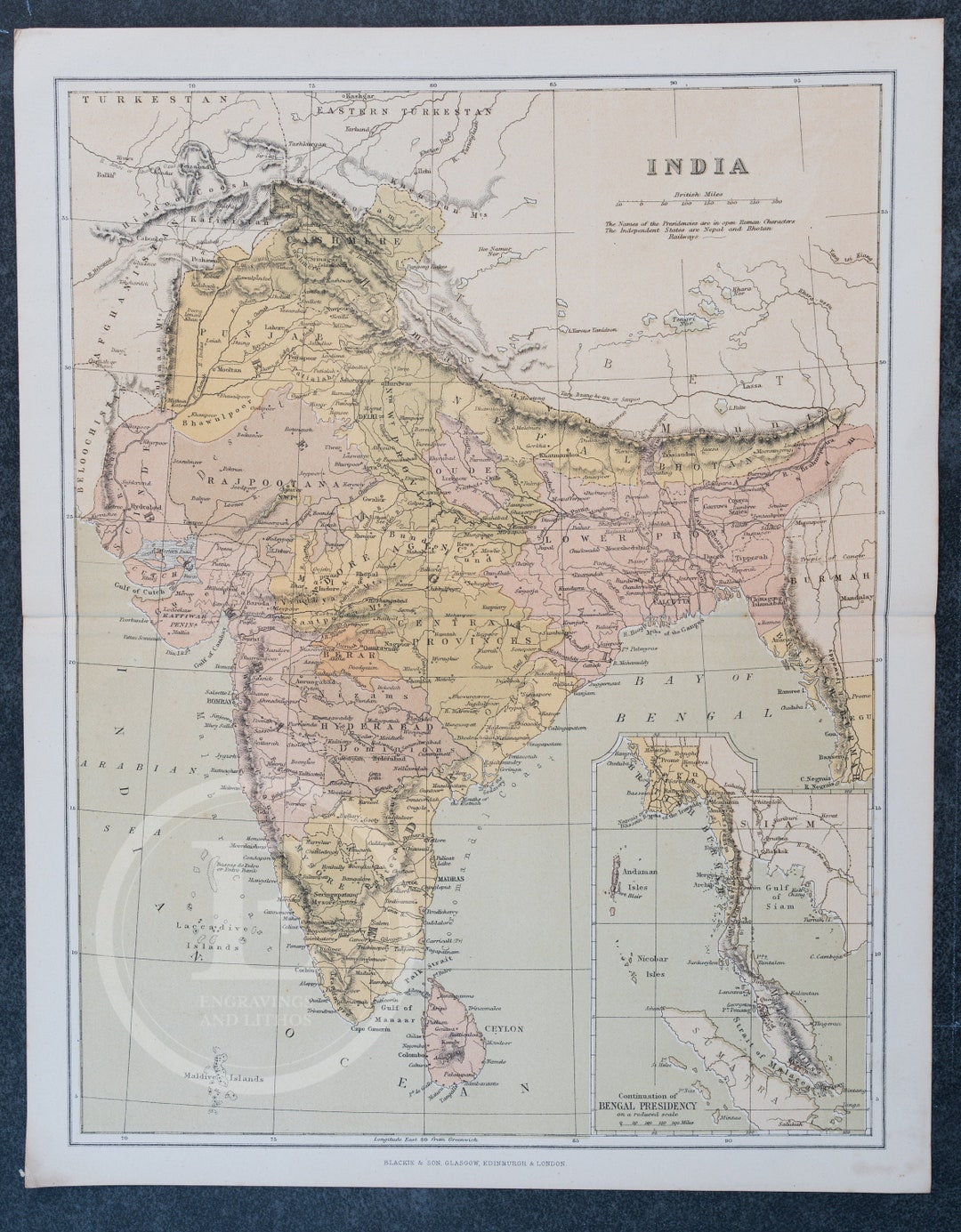 Circa 1860 Steel Engraved Map of India - Etsy