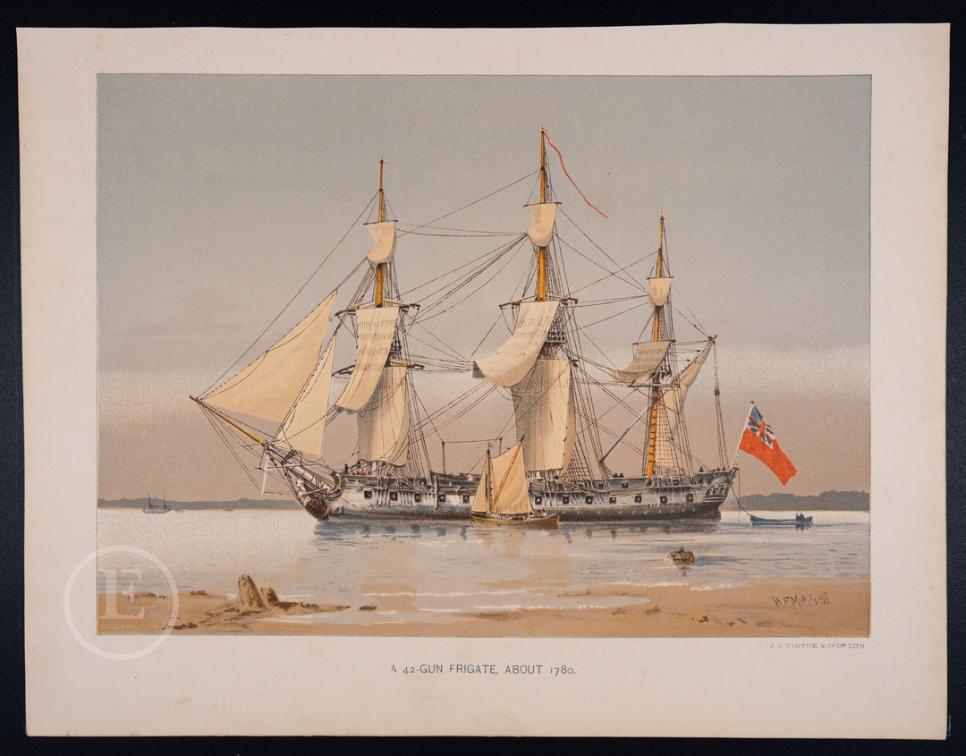 A 42-gun FRIGATE, About 1780 is an Original Rare Print of an Antique ...