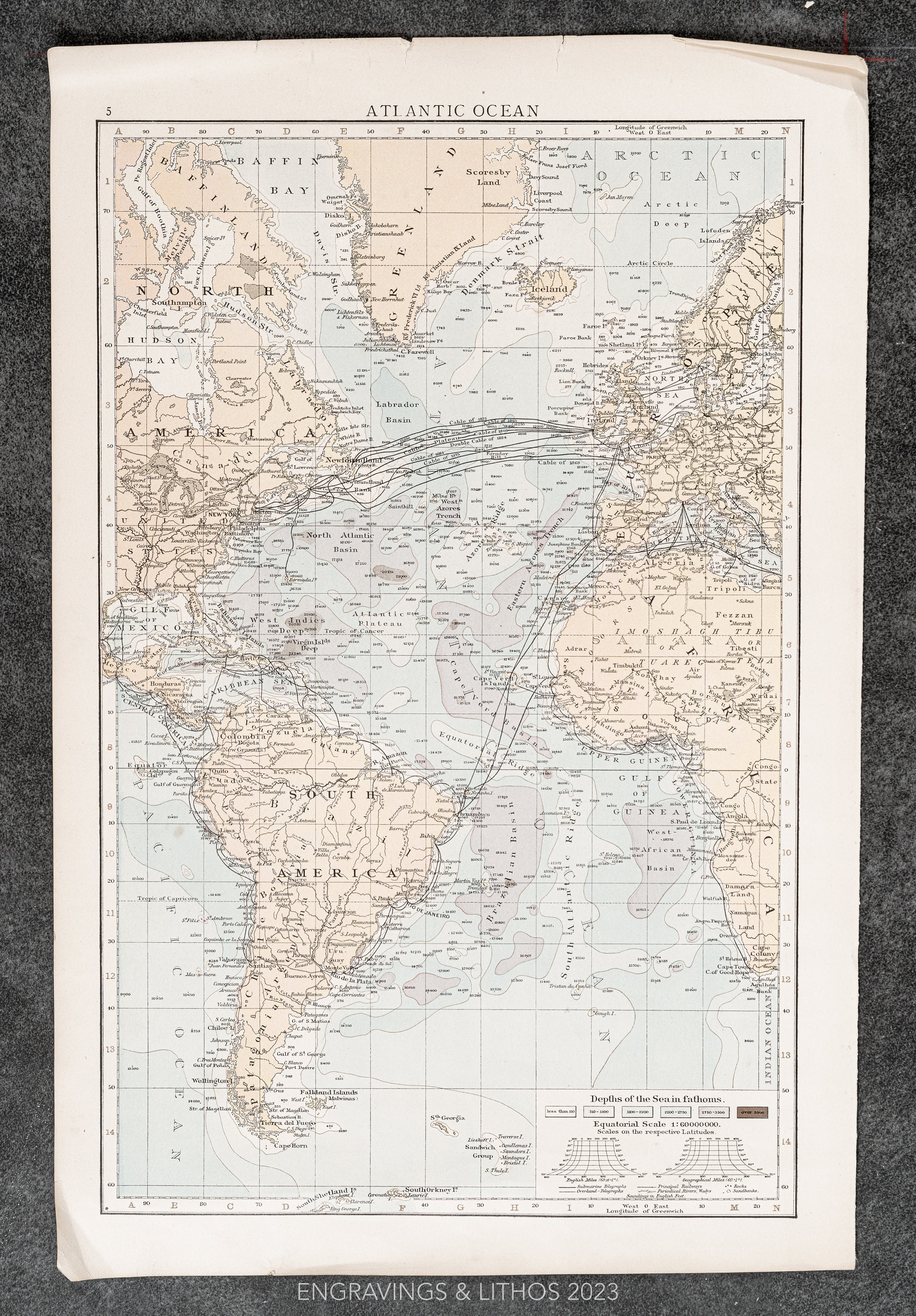 ORIGINAL PRINT RARE / Atlantic Ocean / Map of the World 1800s - Etsy
