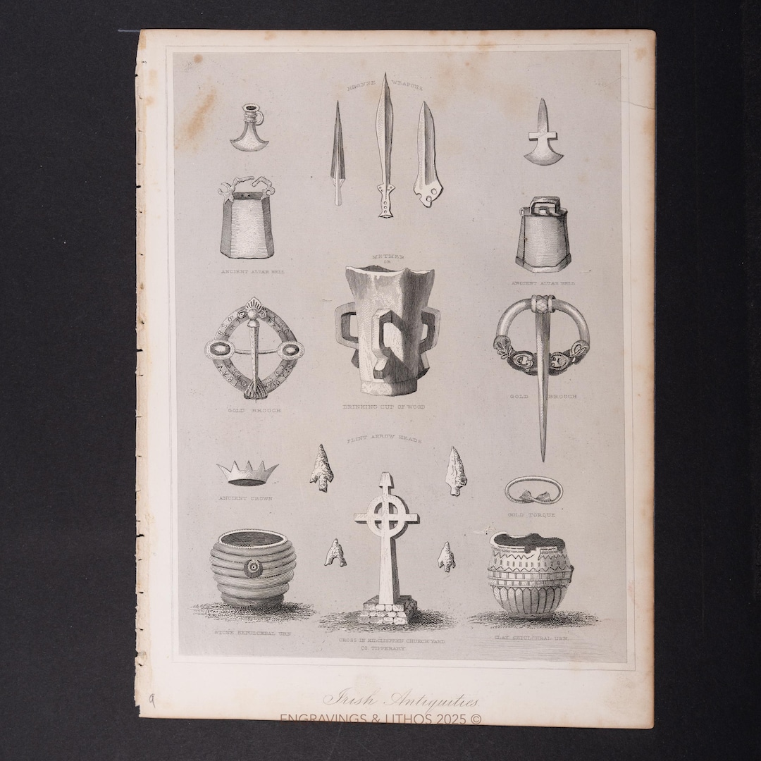 1877 IRISH ANTIQUITIES - Antique Engraving From Lives and Times of ...