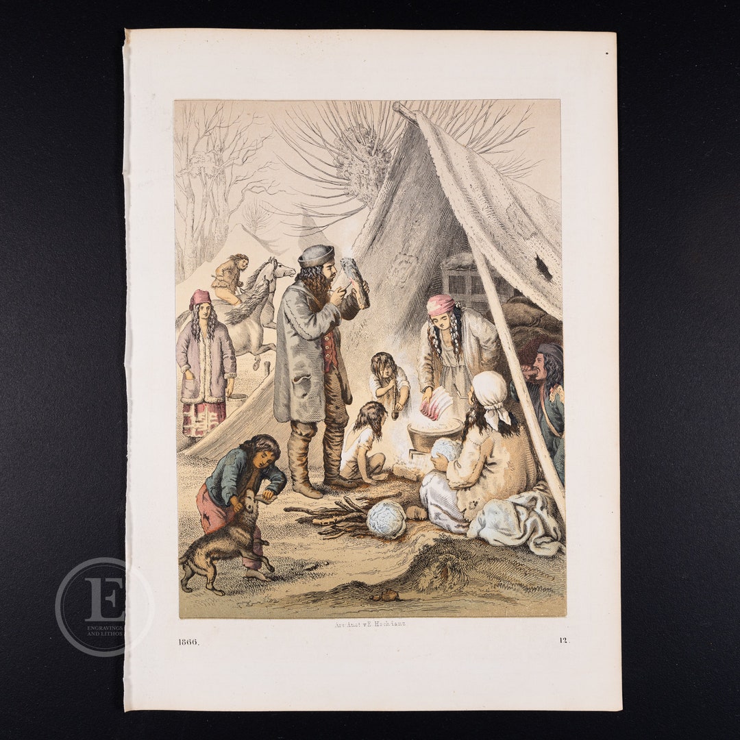 A Visit to a Gypsy Camp - Very Rare Plate From "book of the World" 1866 ...