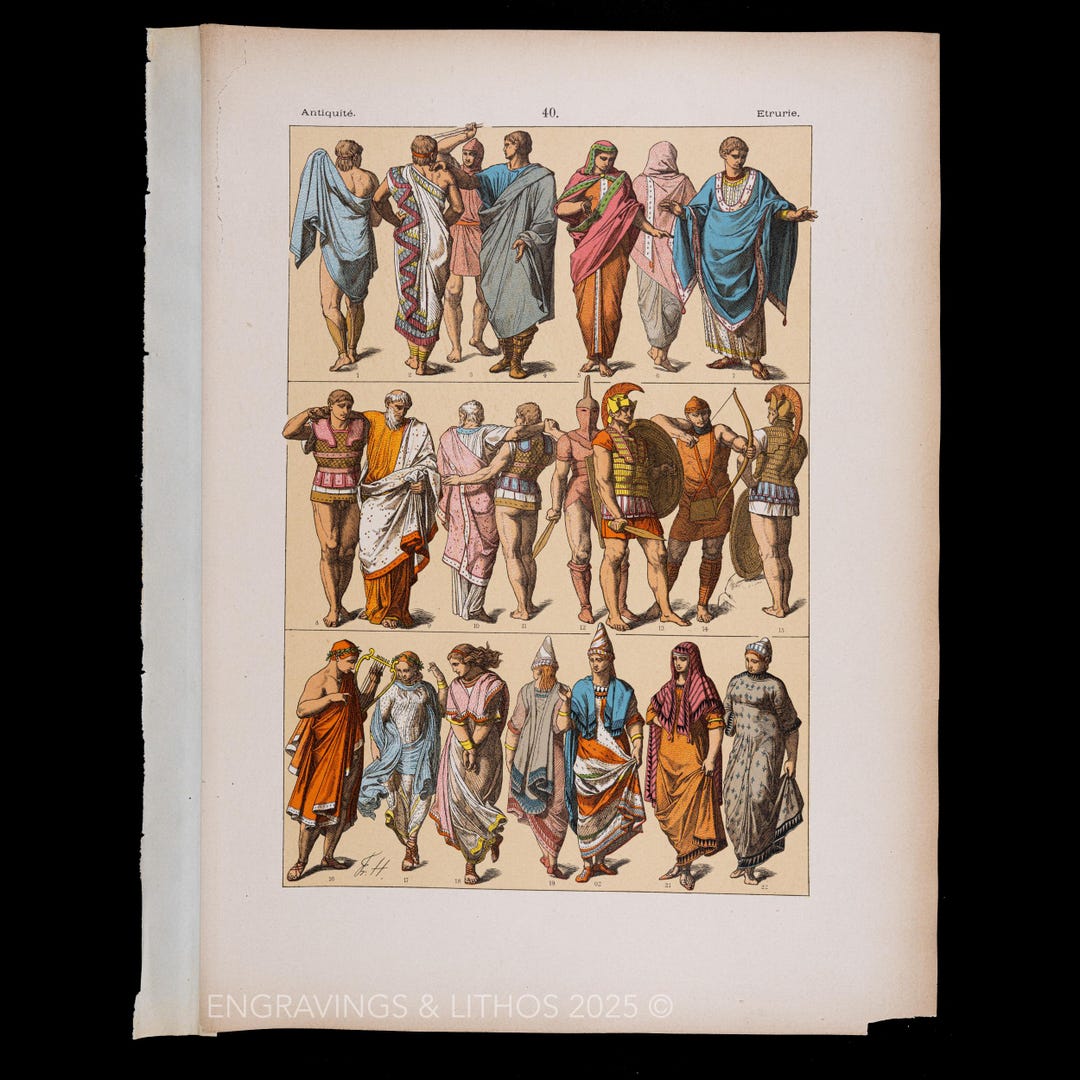 1890 ANCIENT ETRUSCAN COSTUMES – "costume, Weapons, Utensils, and ...