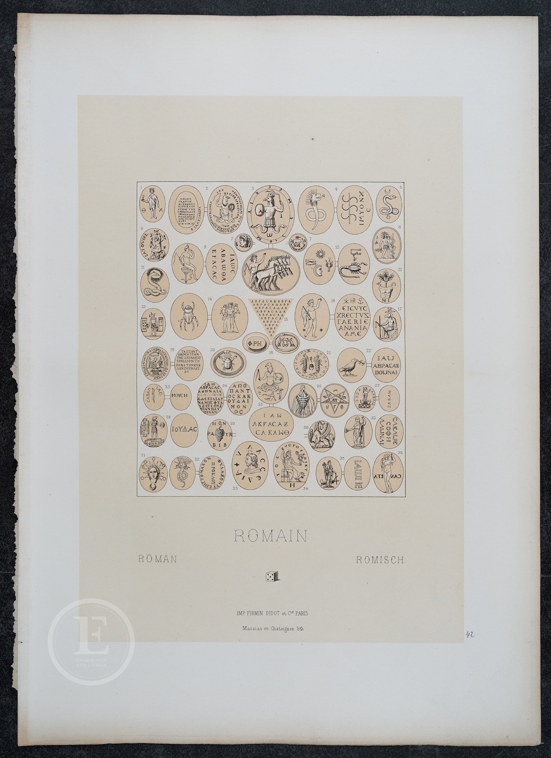 Roman Amulets and Ancient Charms by Racinet - EXQUISITE PRINT Original ...