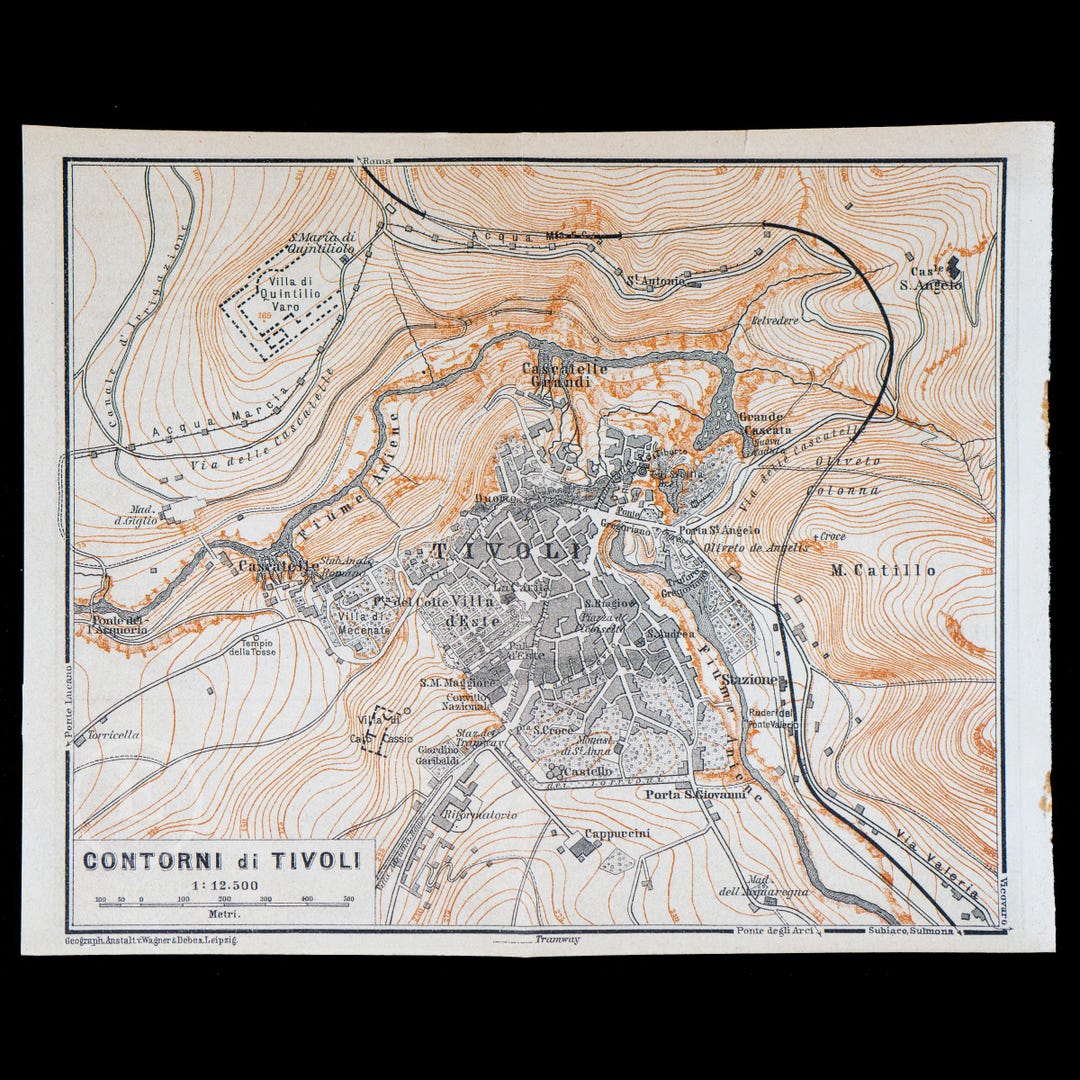 1893 Map of TIVOLI and Surroundings, ITALY - Authentic Lithograph Map ...
