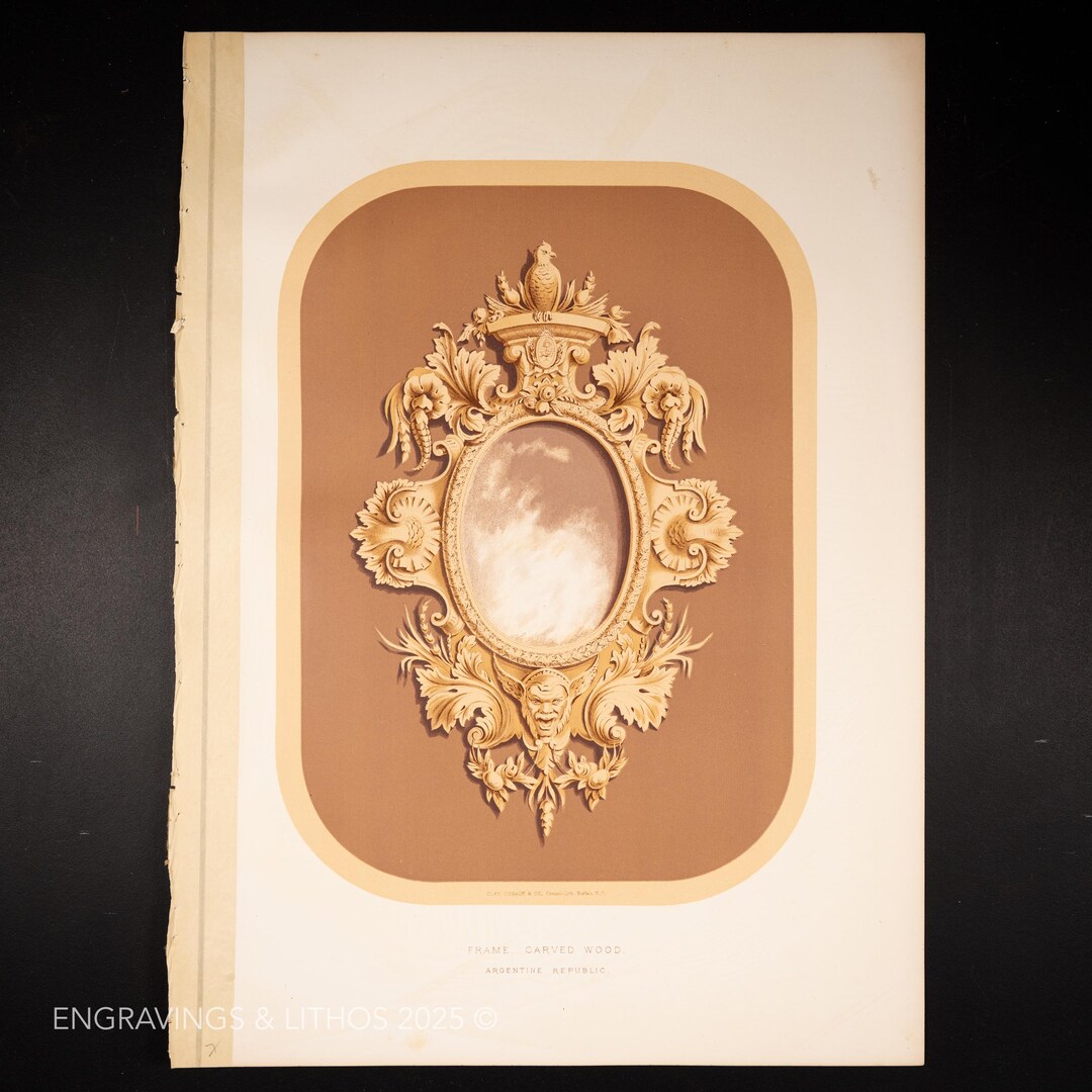 1876 FRAME, CARVED OAK – Antique Lithograph – Original Centennial ...