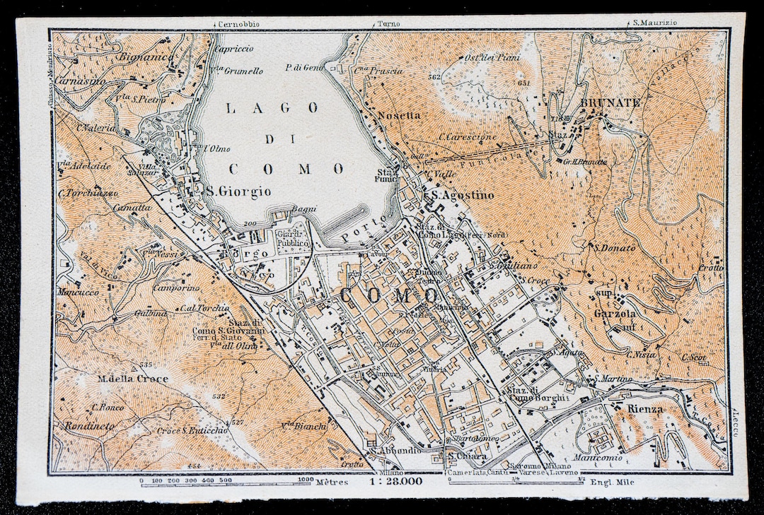 1893 Antique Map of Como: Lombardy City in Northern Italy - Etsy