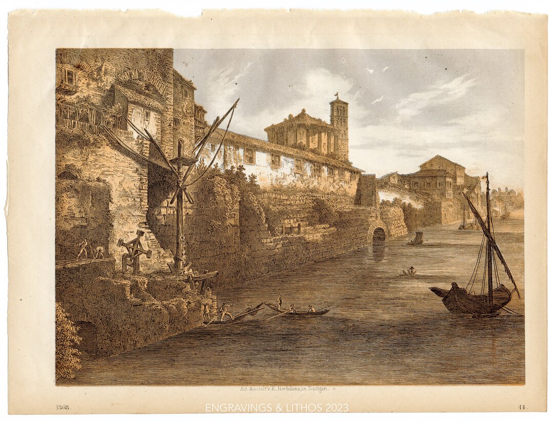 The Tiber River, Rome - VERY RARE - Original Lithography Out of "das ...