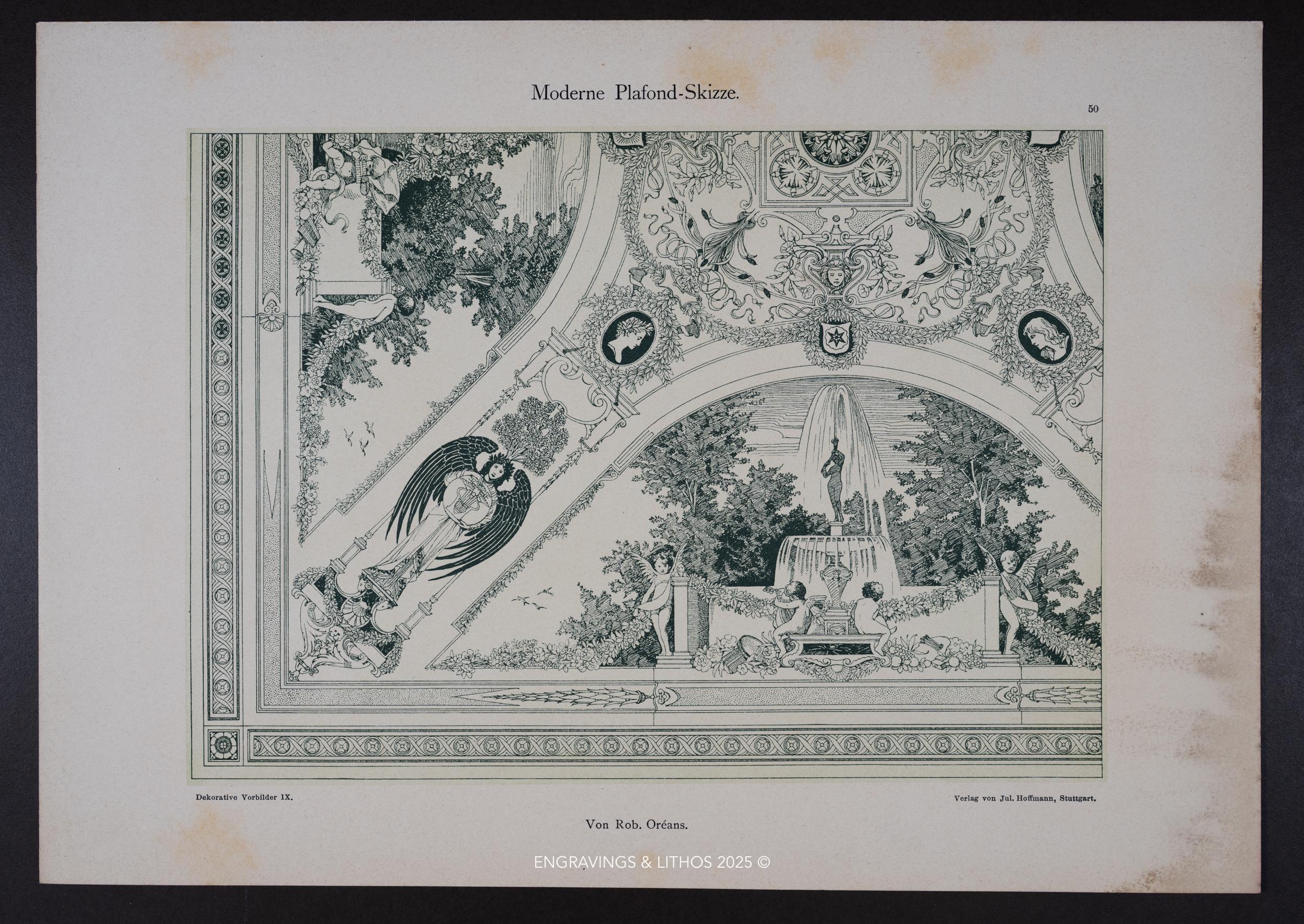 MODERN CEILING SKETCH – Ornamental Lithograph From Dekorative Vorbilder ...