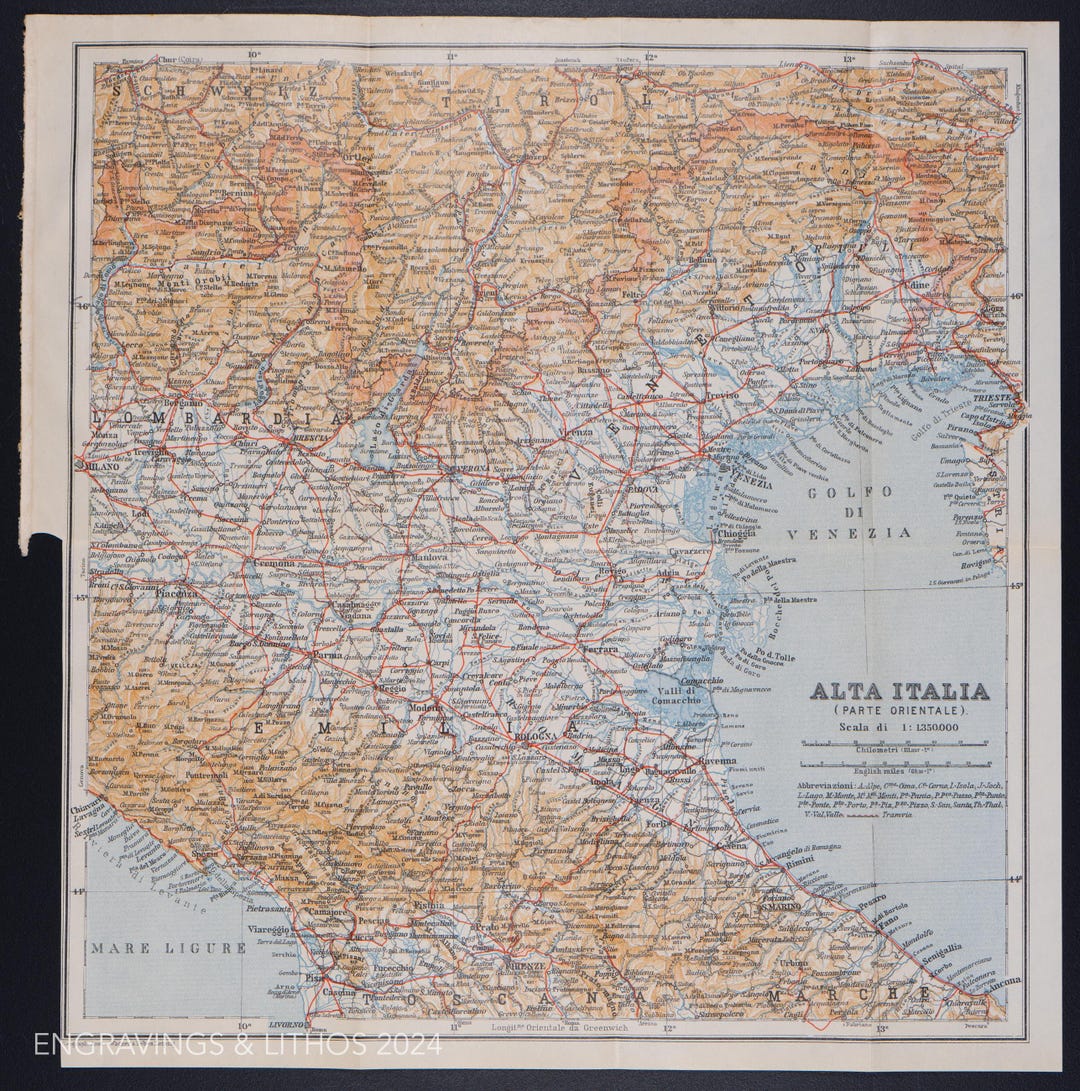 1893 Map of Upper Italy: Vintage Baedeker Lithograph - Antique Paper - Etsy