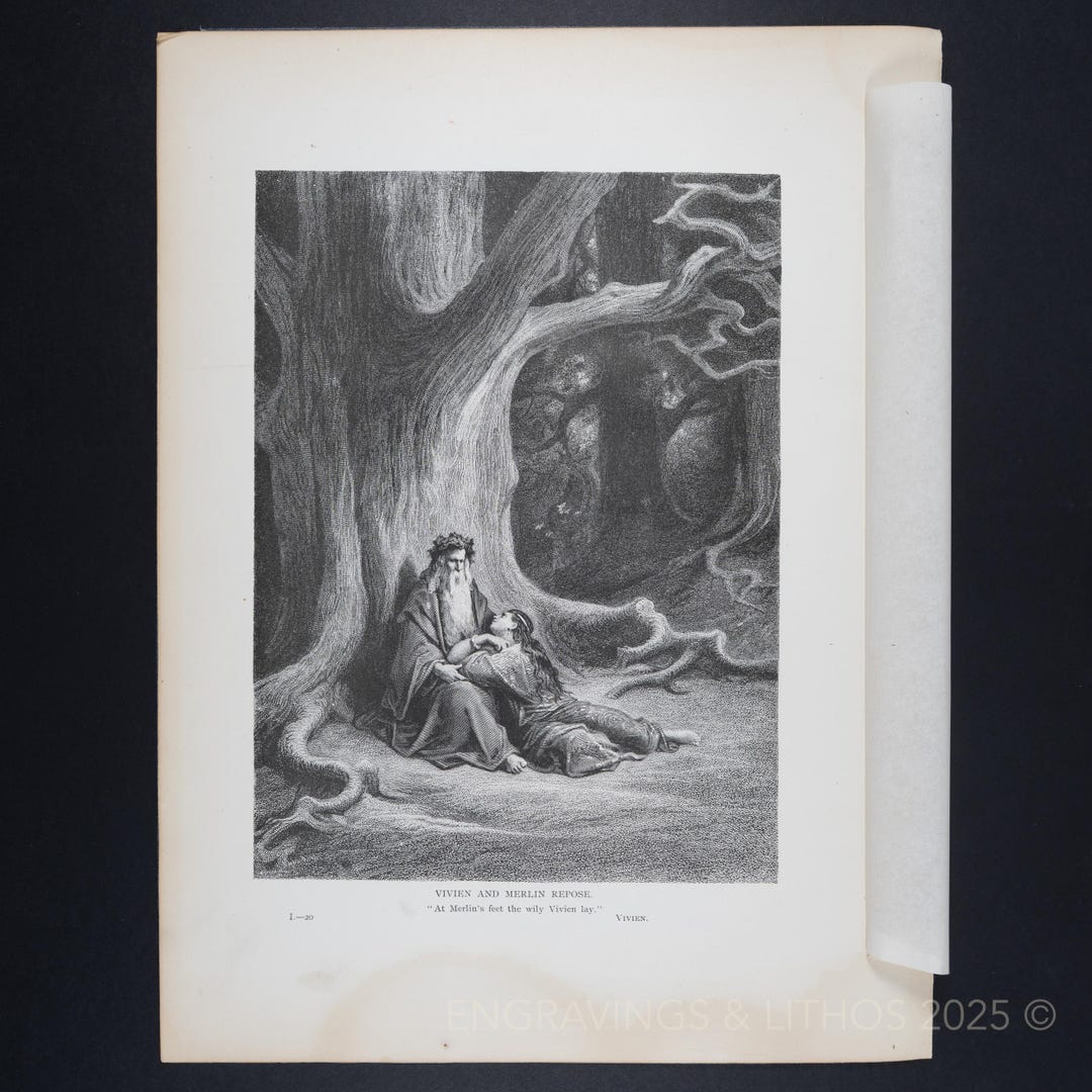 1889 VIVIEN and MERLIN REPOSE – Idylls of Vivien - Lithograph ...