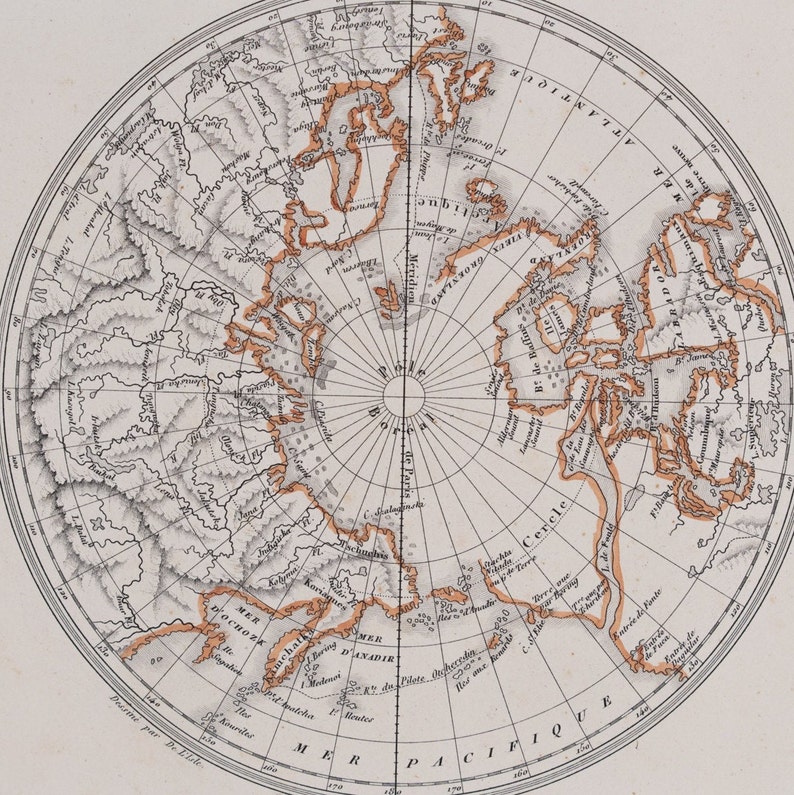 Seasons of Nature - Map of the Arctic Polar Region / Authentic Steel ...