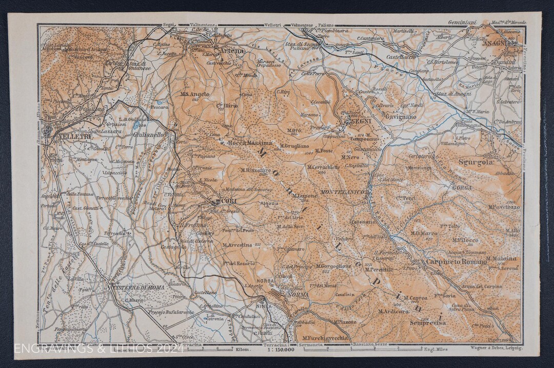 1893 Map of Surroundings of LAPINE MOUNTAINS, ITALY -authentic ...