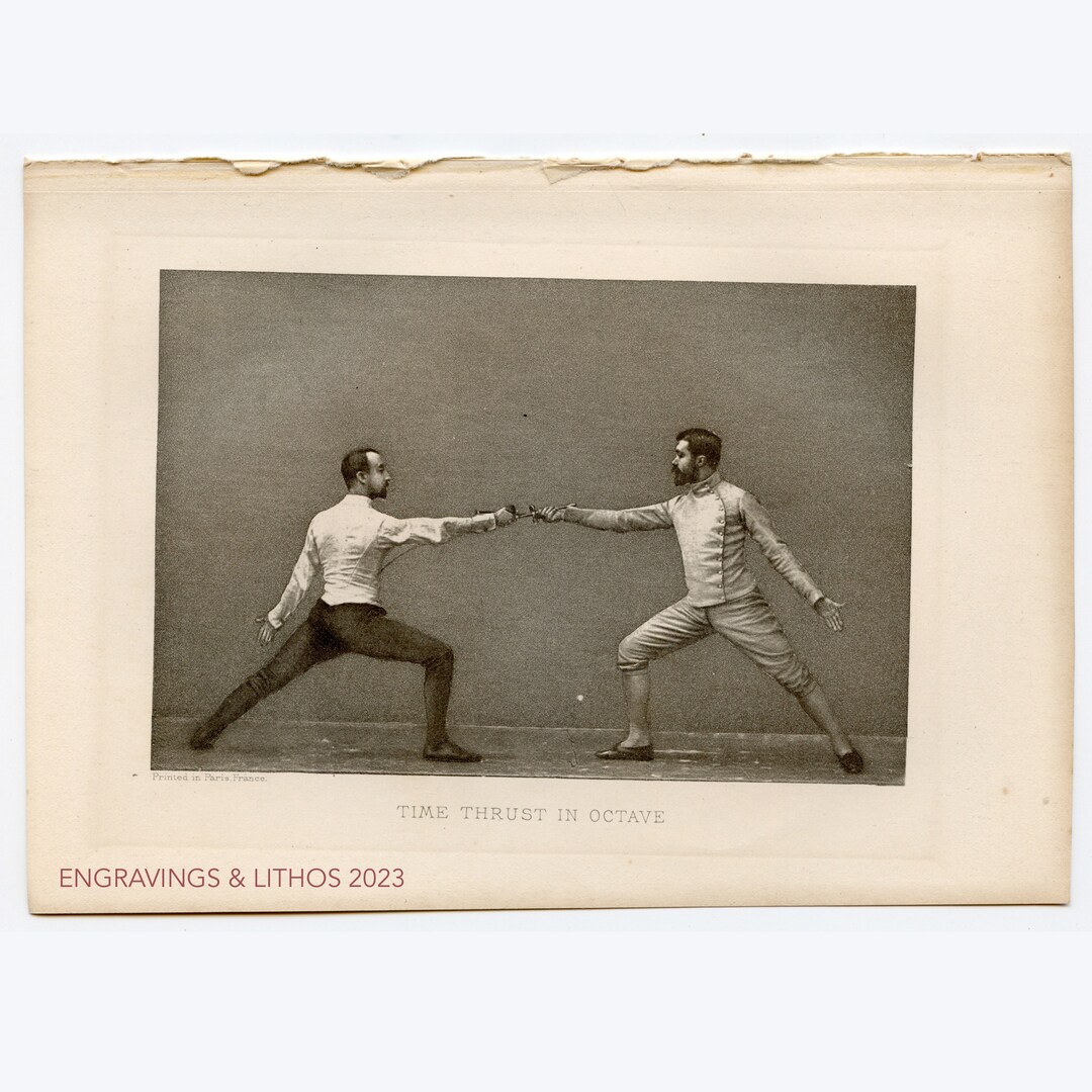 TIME THRUST in OCTAVE Fencing Antique Print Techniques Old Print 1890 ...