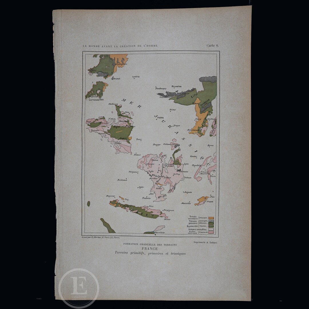 1886 France Land Formation Lithograph, Rare Color (original Antique ...