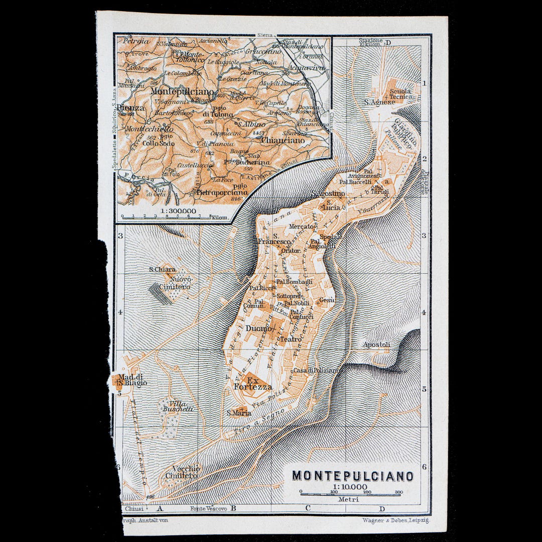 1893 Map of MONTEPULCIANO, Town in TUSCANY Region, Italy-authentic ...