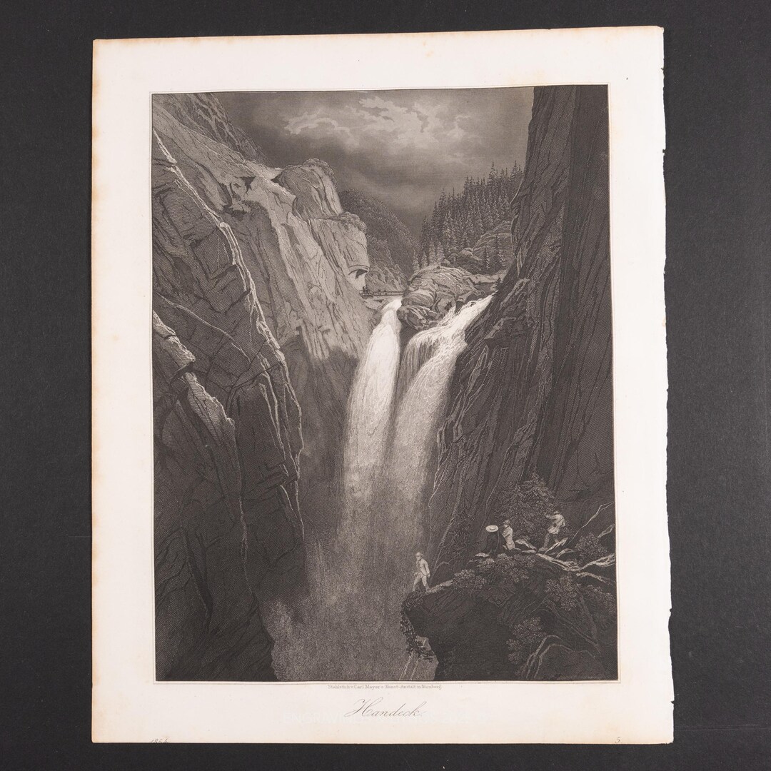 1854 Handeck Waterfall Antique German Print - Wood Engraving - Etsy