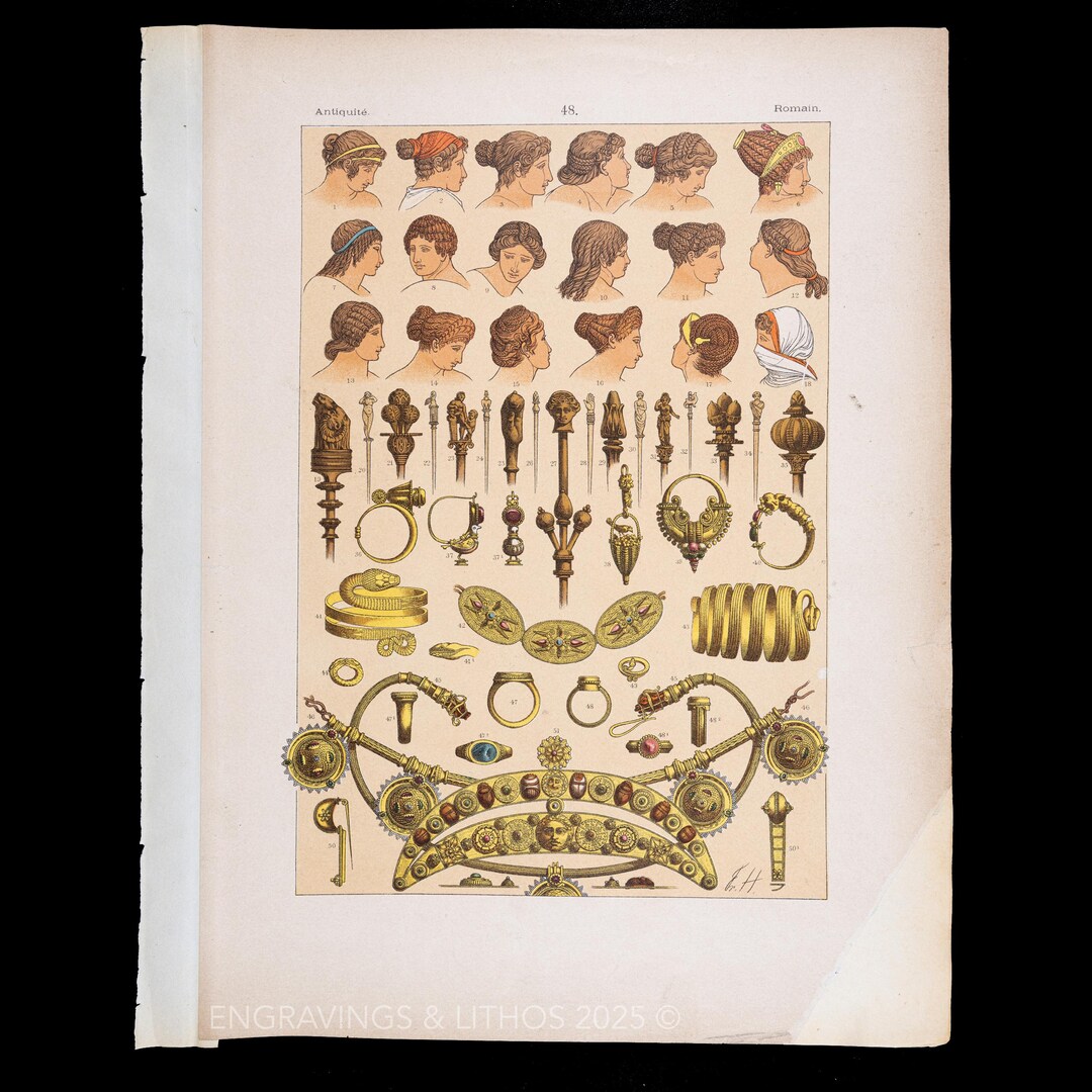 1890 ANCIENT ROMAN ORNAMENTS – "costume, Weapons, Utensils, and ...