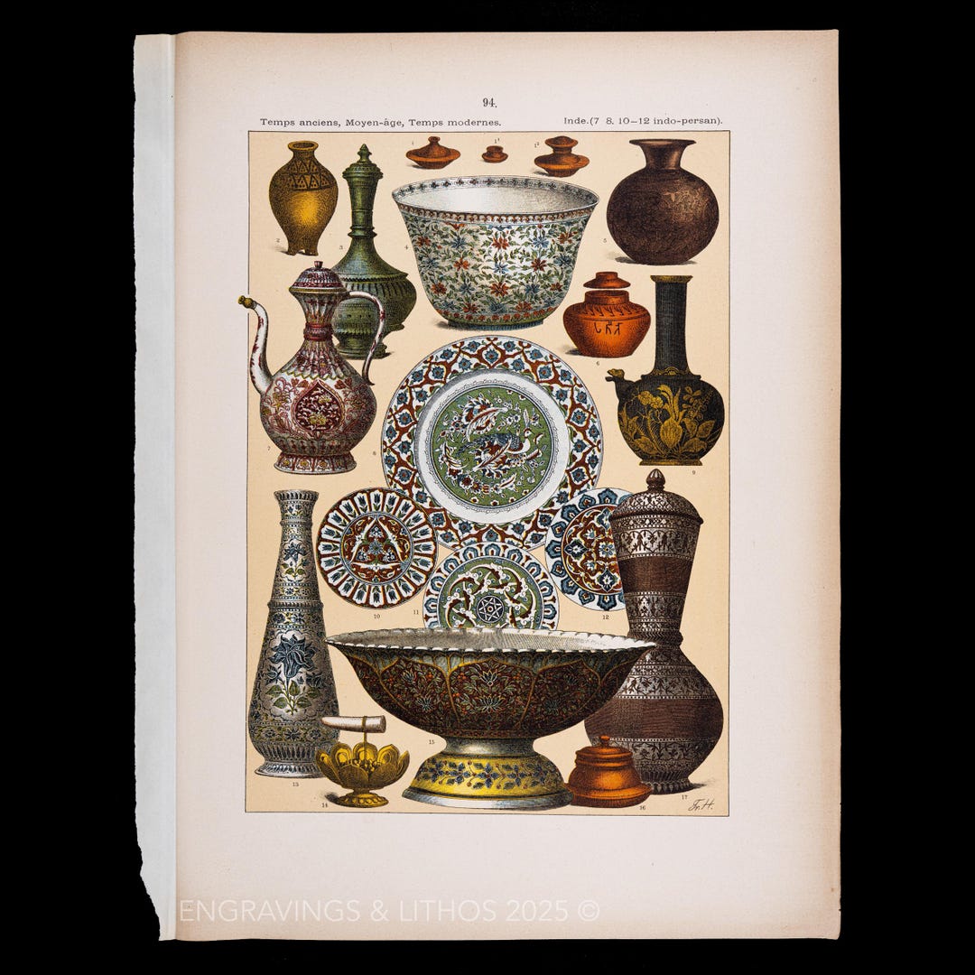 1890 INDIAN UTENSILS: Ancient, Middle, Modern – "costume, Weapons ...